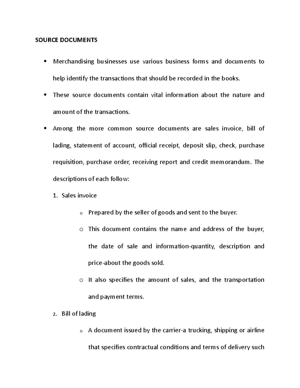 Source Documents - SOURCE DOCUMENTS Merchandising businesses use ...