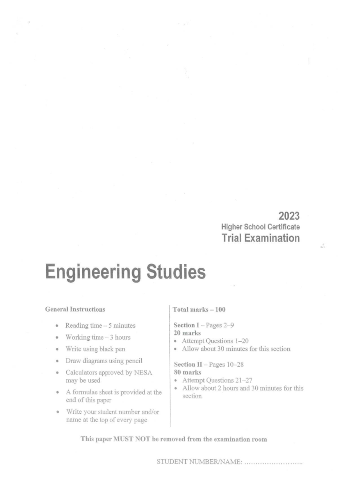 HSC Engineering Studies Trial Exam Questions 2023 - General ...