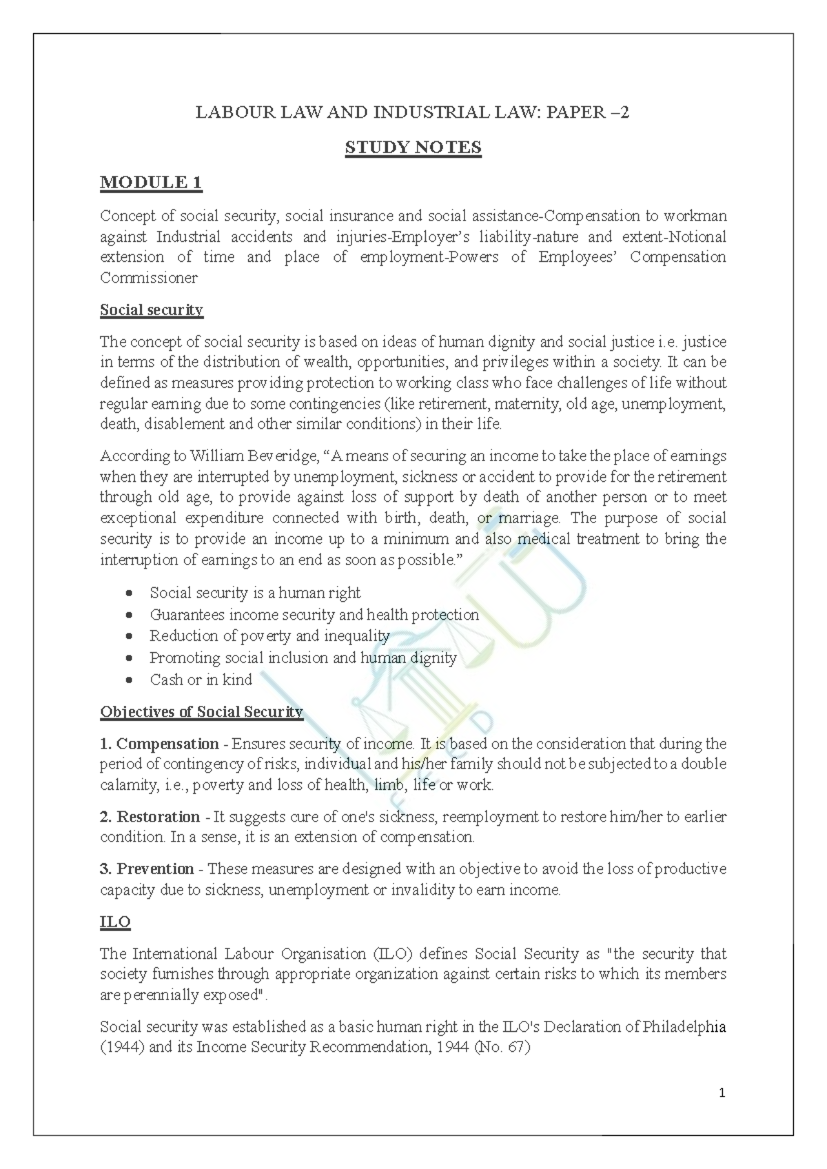 LABOUR LAW & INDUSTRIAL LAW: MODULE 1 STUDY NOTES - Studocu