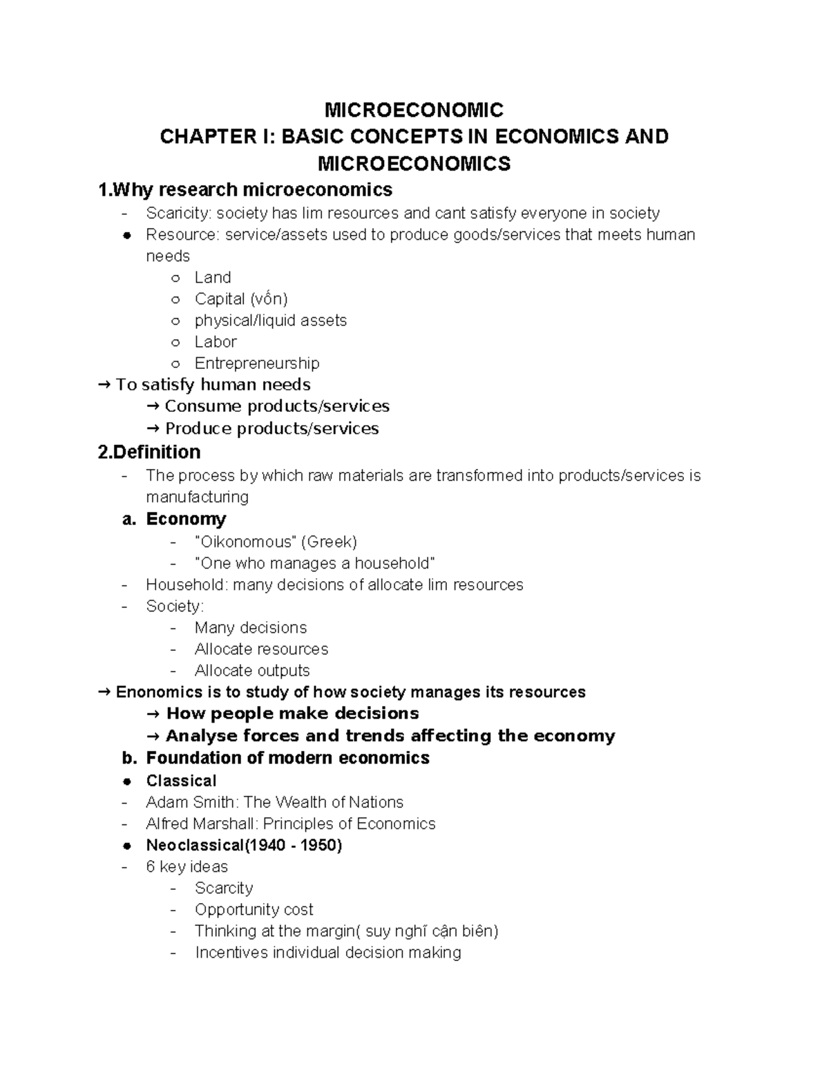 MICROECONOMICS CHAPTER I: SUMMARY OF BASIC CONCEPTS AND ELASTICITY ...