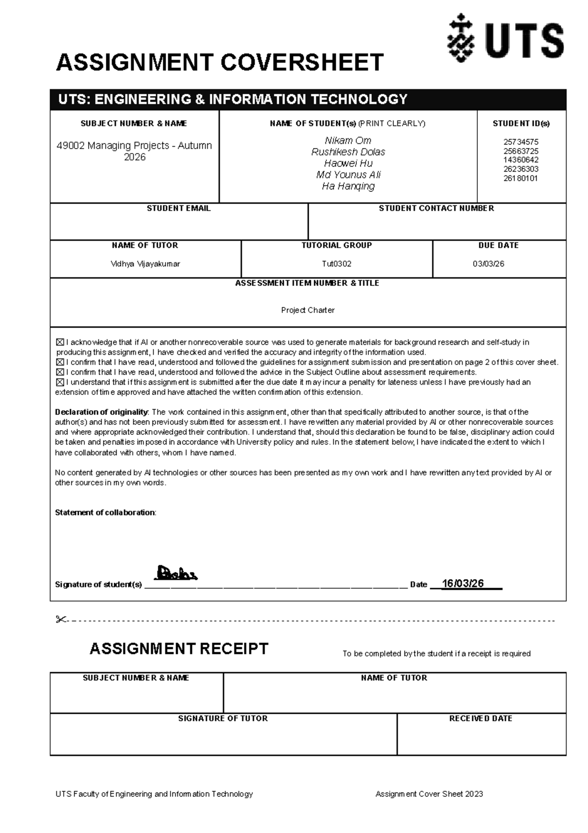 Project Charter for UTS: Engineering IT - Automated Smart Warehouse ...