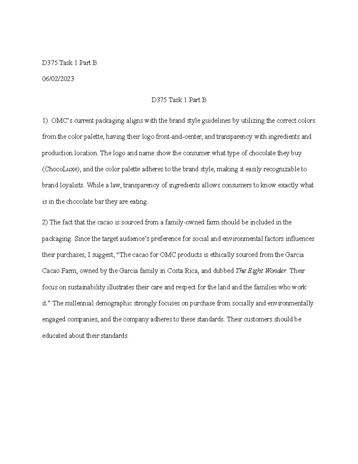 D375 Task 1 Part B Analysis - Packaging & Brand Alignment - Studocu