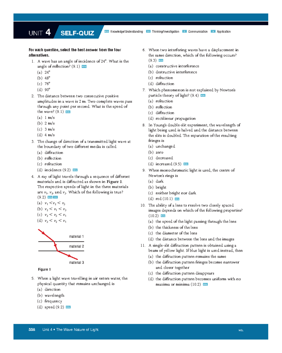Phys12 u4 sq - Nelson Physics 12 textbook - For each question, select ...
