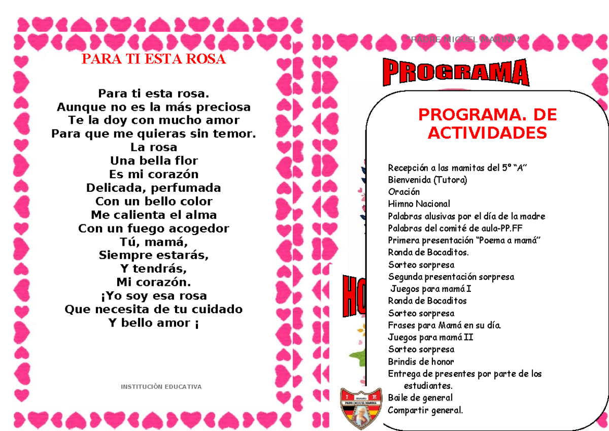 Programa de Actividades para el Día de las Madres 2026 - Studocu