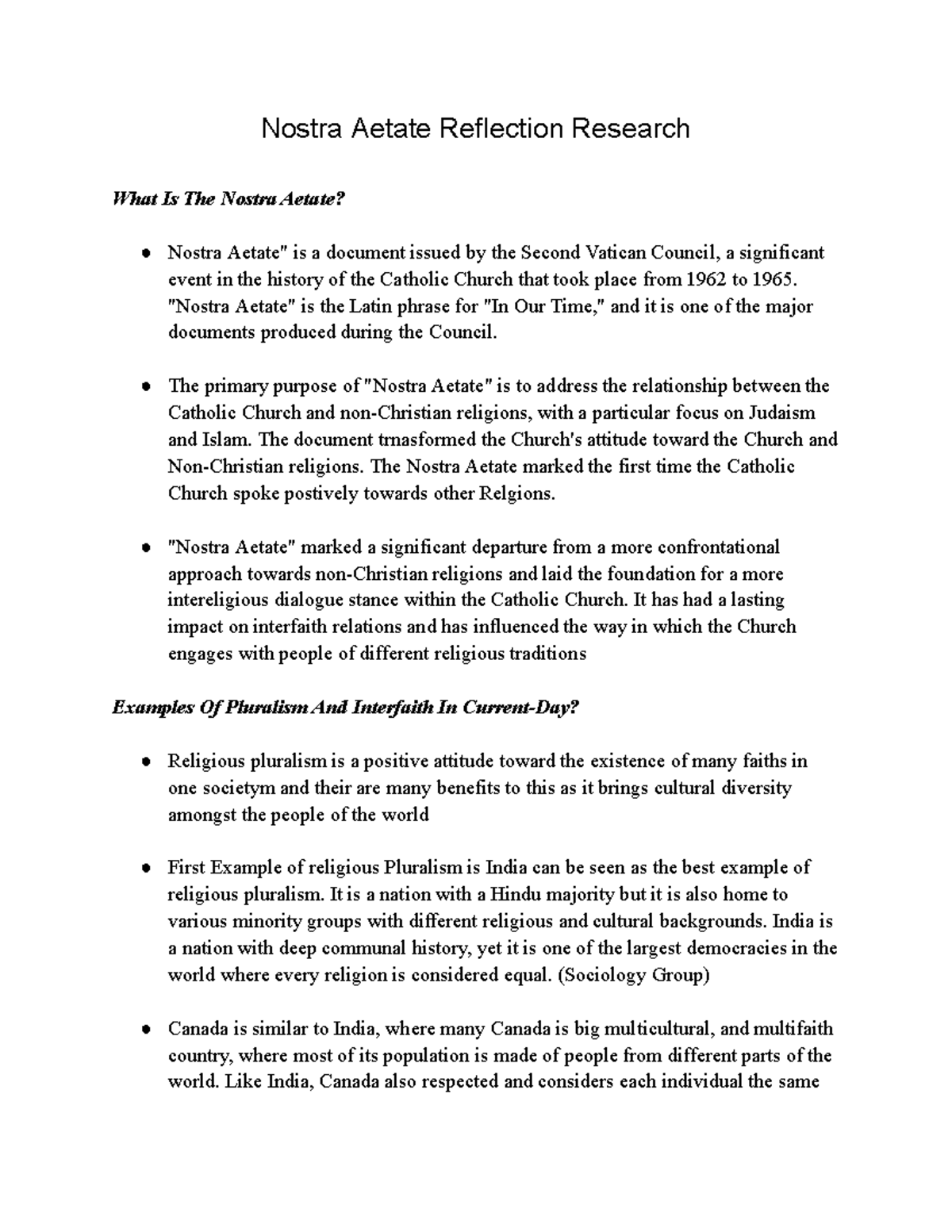 Nostra Aetate Reflection: Understanding Interfaith Dialogue and ...