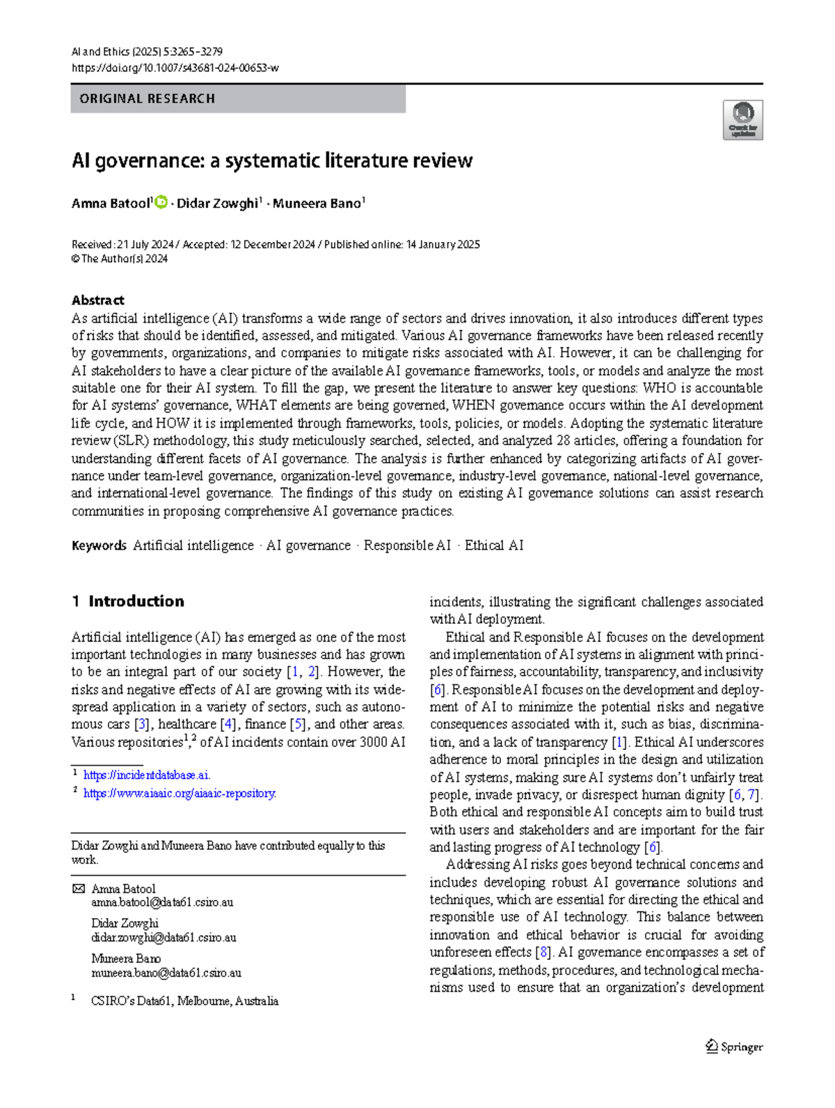 AI Governance: A Systematic Literature Review (2025) - Studocu