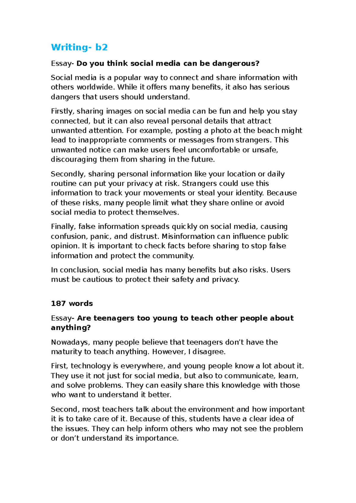 B2 Essay: The Dangers and Benefits of Social Media - Studocu