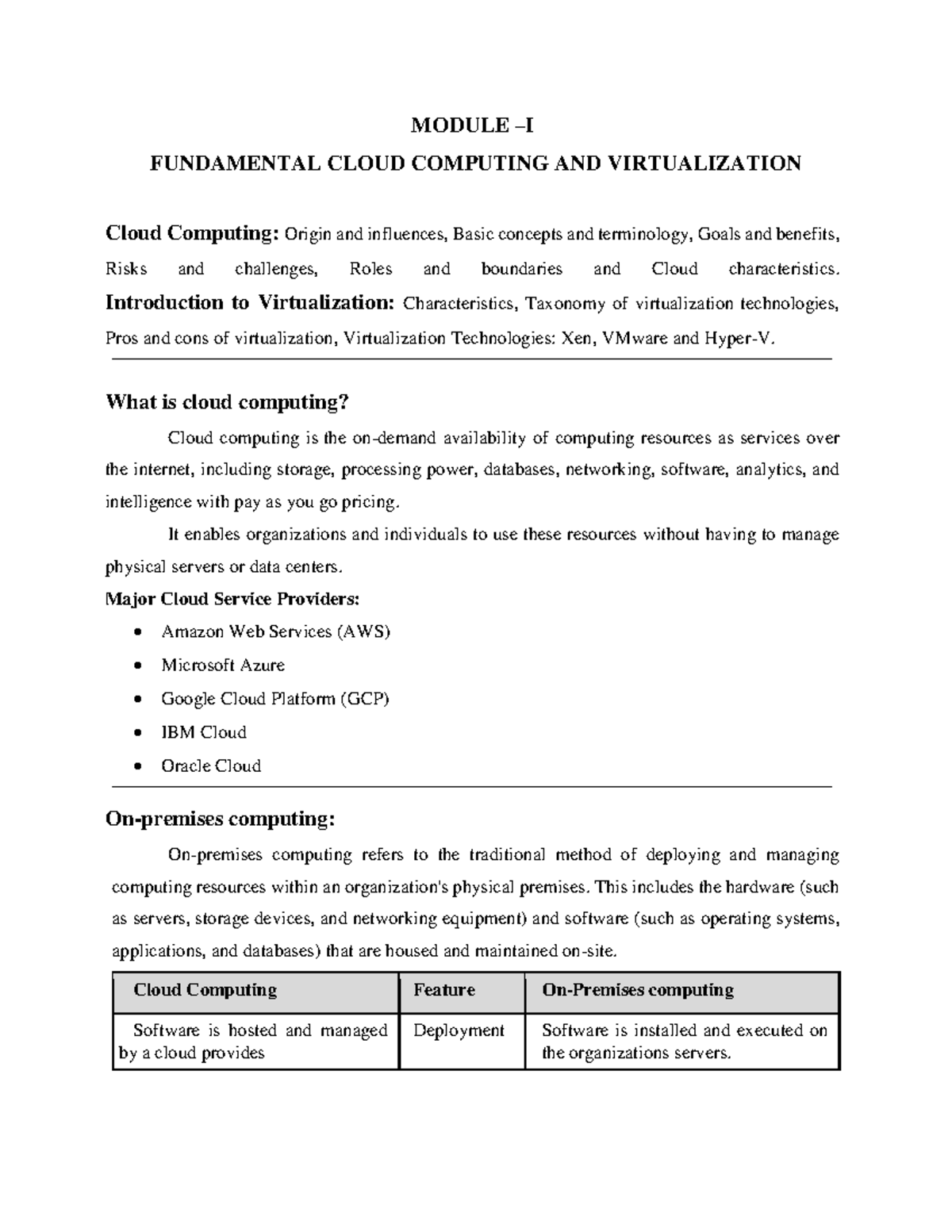 CC Module-I: Fundamental Concepts of Cloud Computing & Virtualization - Studocu