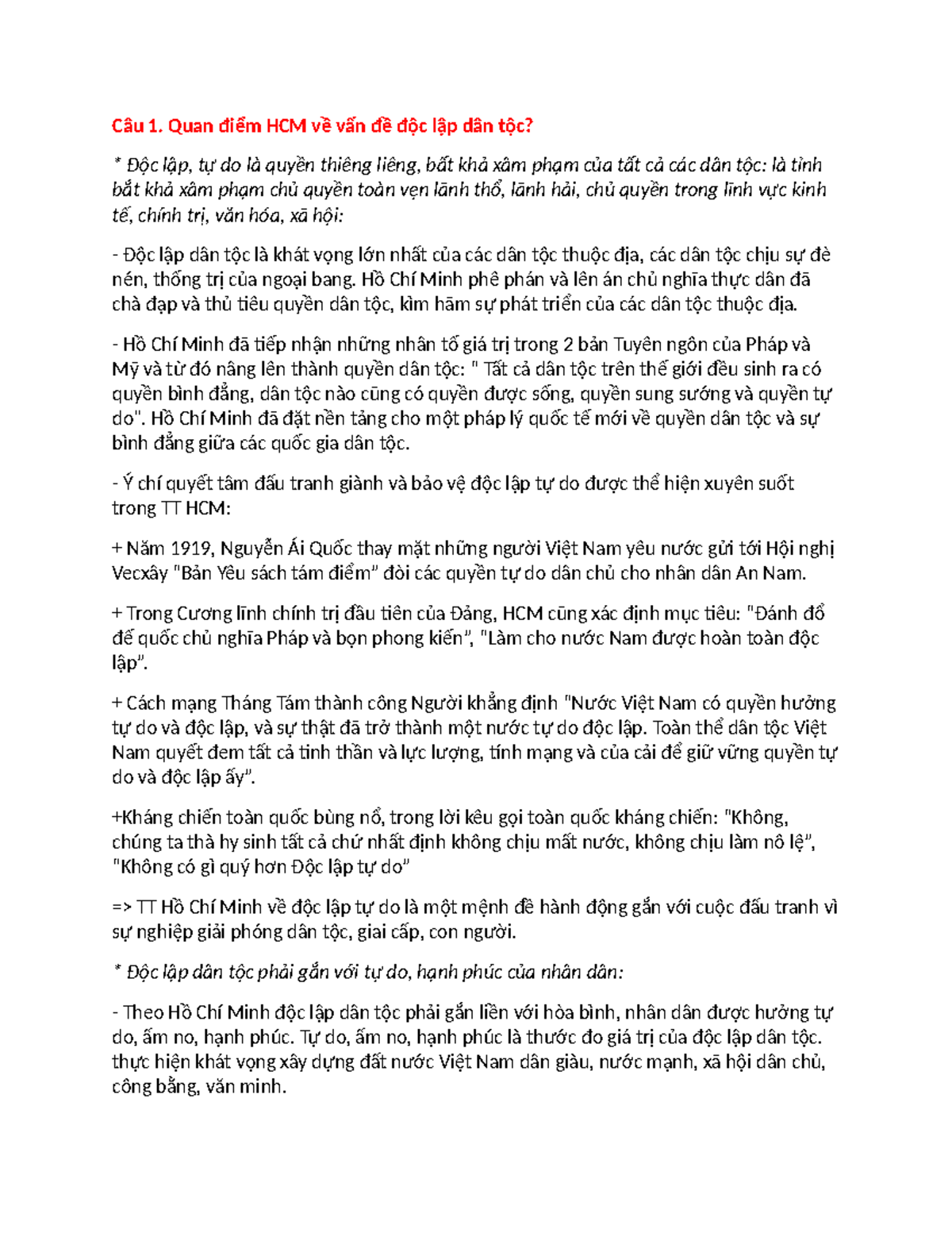 TL TTHCM - Quan Điểm Hồ Chí Minh Về Độc Lập Dân Tộc và Nhà Nước Pháp Quyền - Studocu