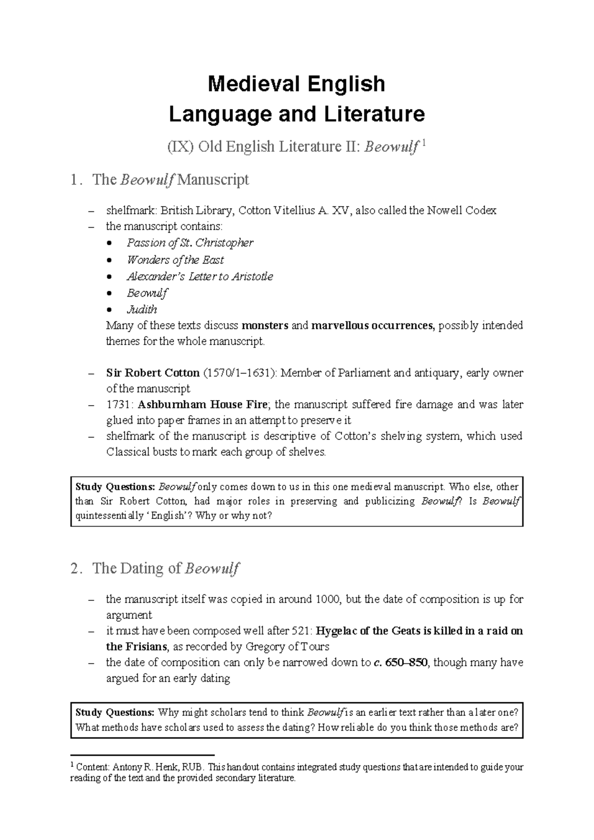 MELL IX: Study Guide for Beowulf - Key Themes & Analysis - Studocu
