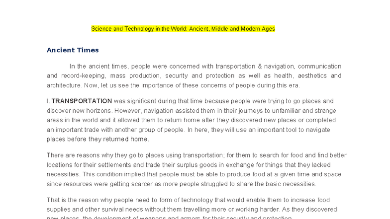 Ancient Civilization: Science & Technology Through the Ages - Studocu