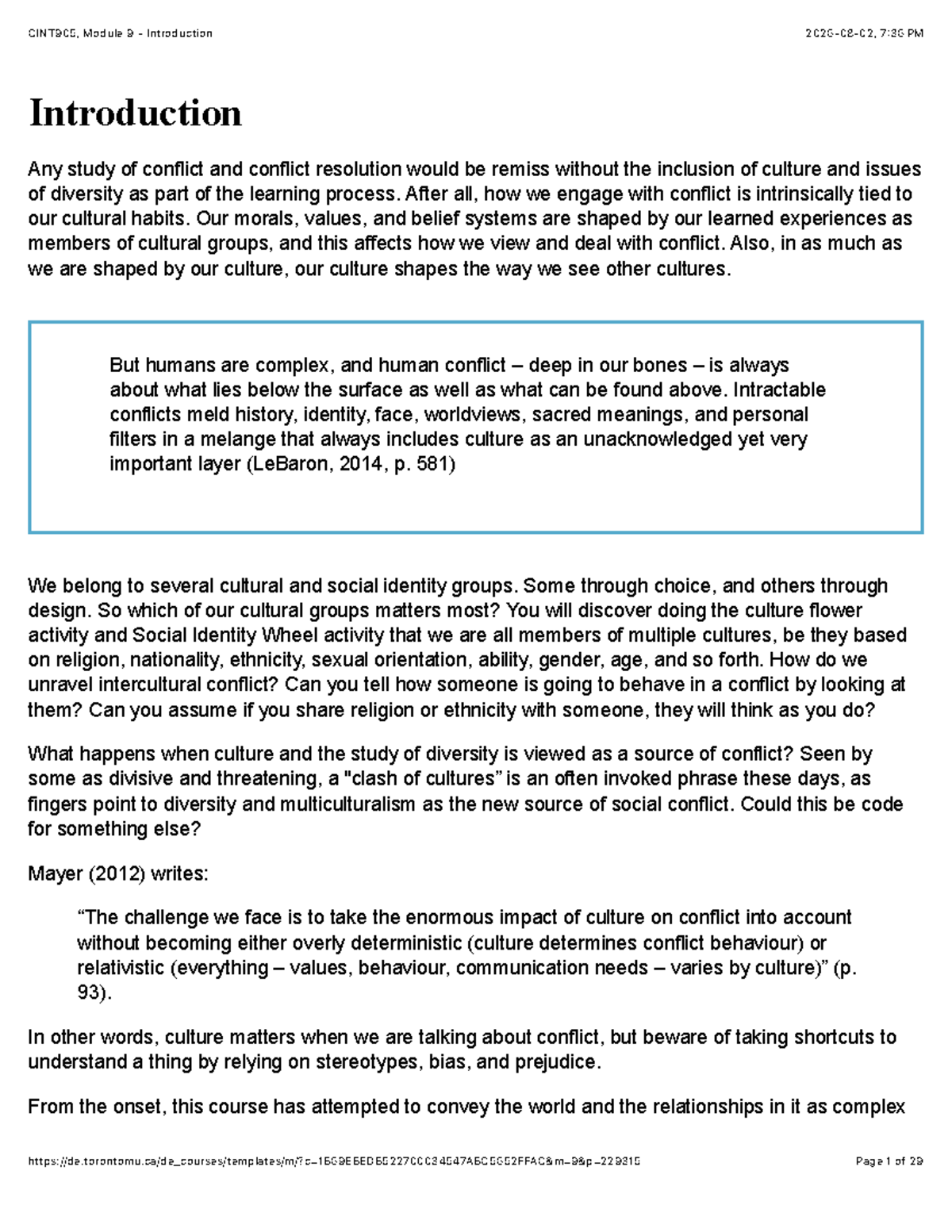 CINT905, Module 9: Understanding Culture in Conflict Resolution - Studocu