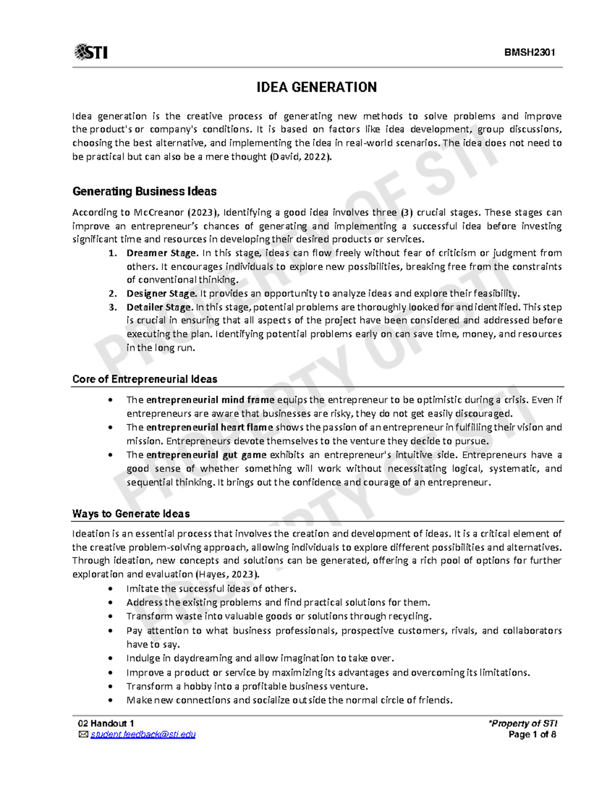 Entrepreneurship Idea Generation & Opportunity Analysis - ENTR 02 ...