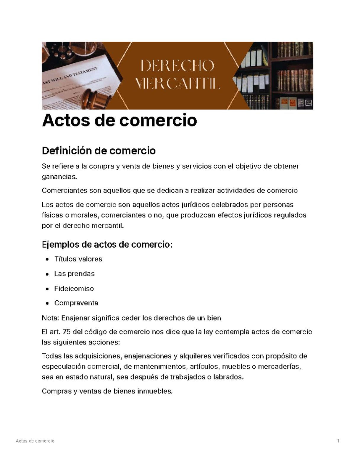 Actos de Comercio: Definición, Ejemplos y Elementos Clave - Studocu