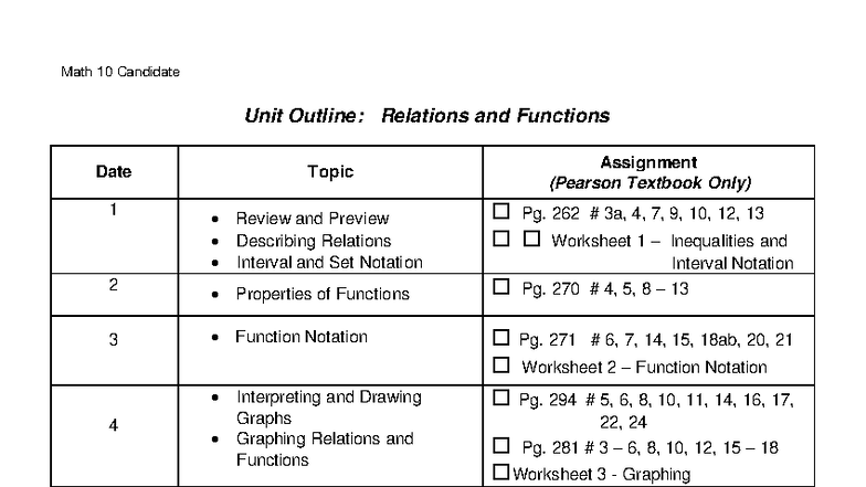 Math 10 Unit Notes & WS: Relations & Functions (Sem 1 20251) - Studocu
