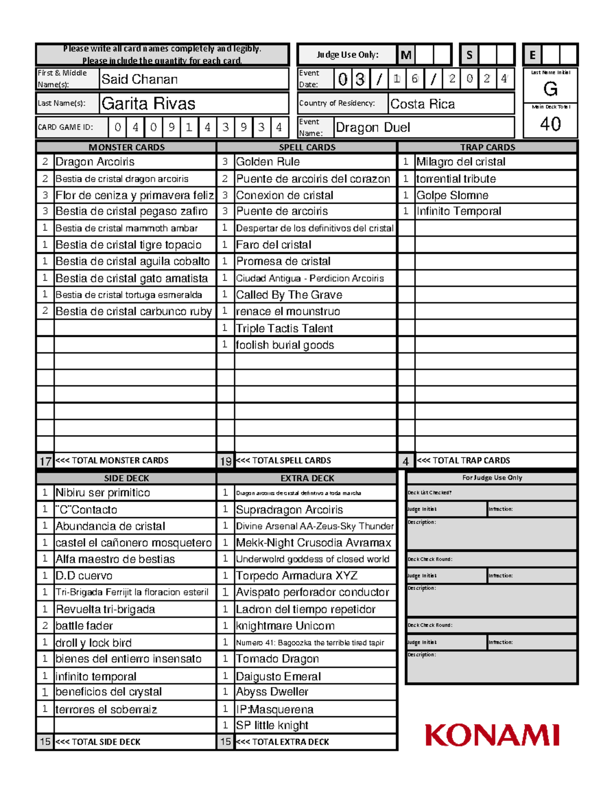 Cristal Deck List for Card Game ID 0409143934 - Dragon Duel - Studocu