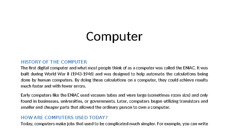 Computer Science 101: History and Components of Computers - Studocu