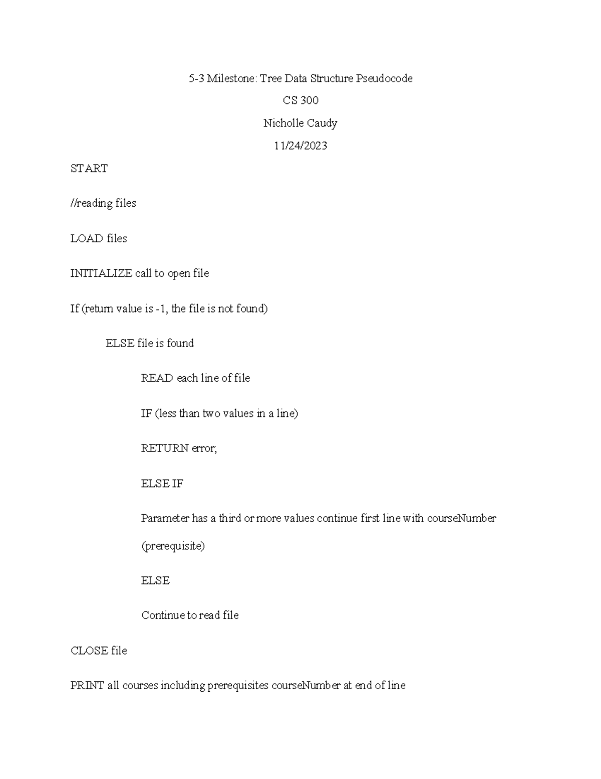 CS 300: Tree Data Structure Pseudocode Milestone 5-3 Overview - Studocu