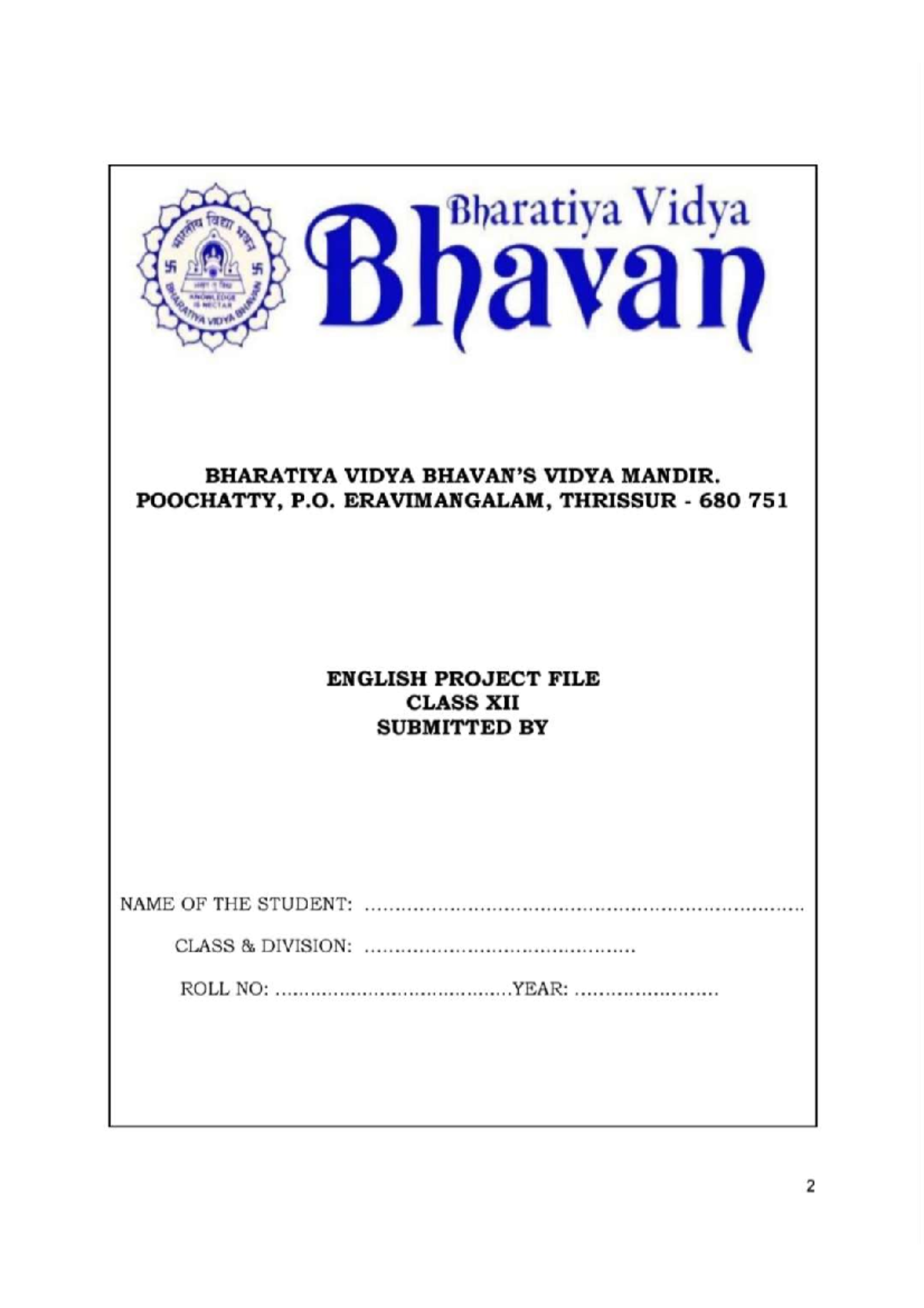 English Project File for Class XII - Knowledge is Nectar - Studocu