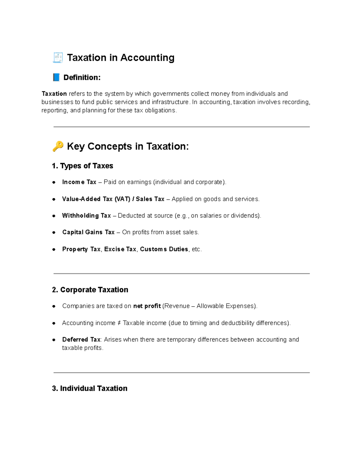 Taxation in Accounting: Key Concepts and Definitions for ACCT 101 - Studocu
