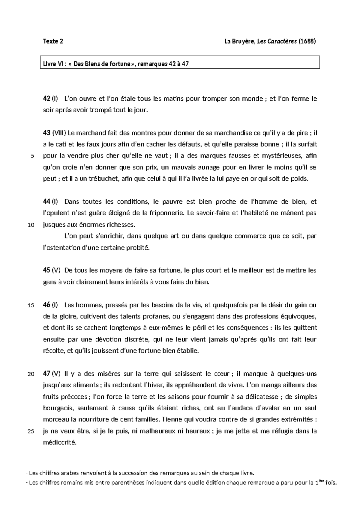 Analyse des remarques 42 à 47 de La Bruyère - Les Caractères - Studocu