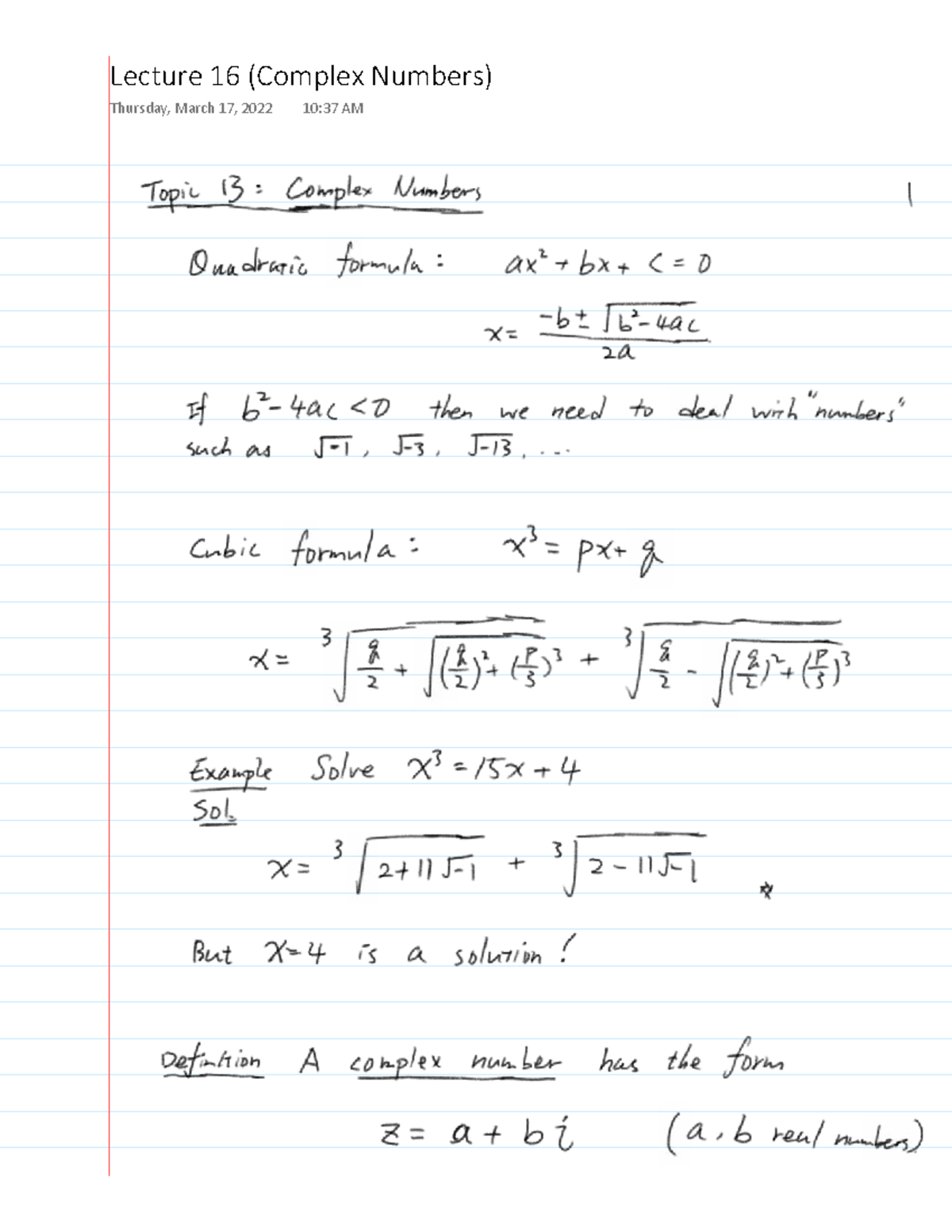 Lecture 16: Complex Numbers Overview and Key Concepts - Studocu
