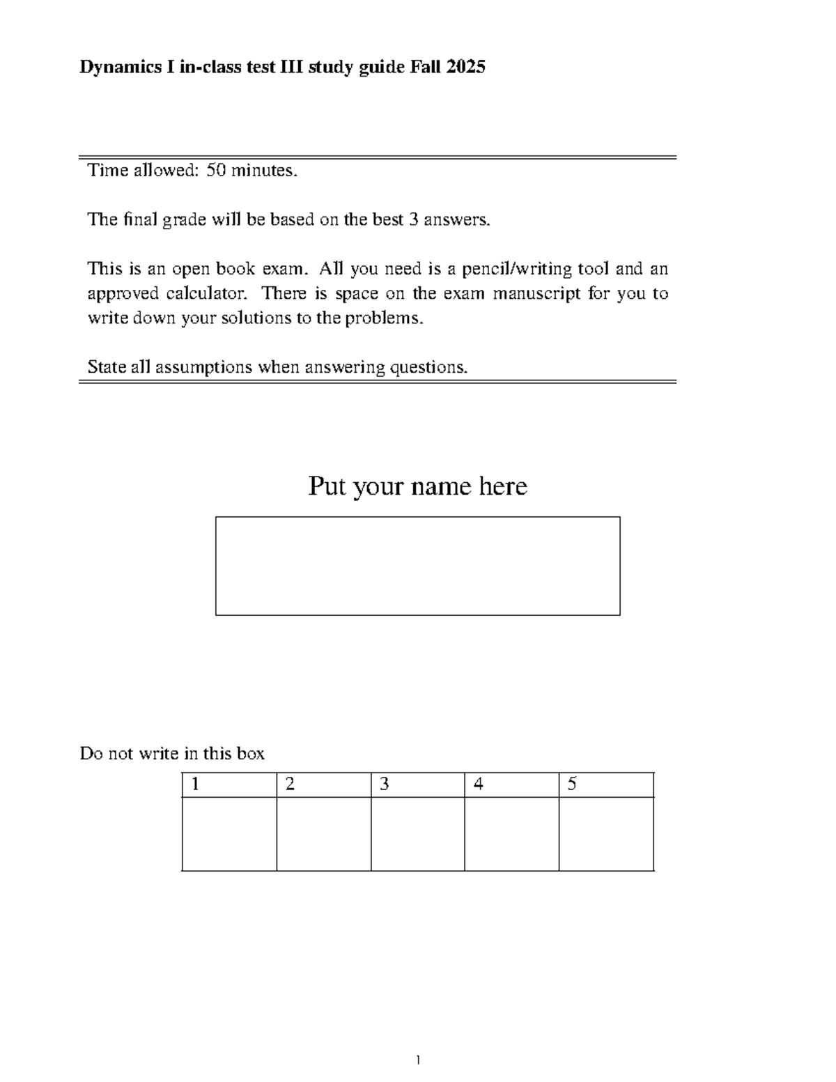 Dynamics I In-Class Test III Study Guide Fall 2025 - Studocu