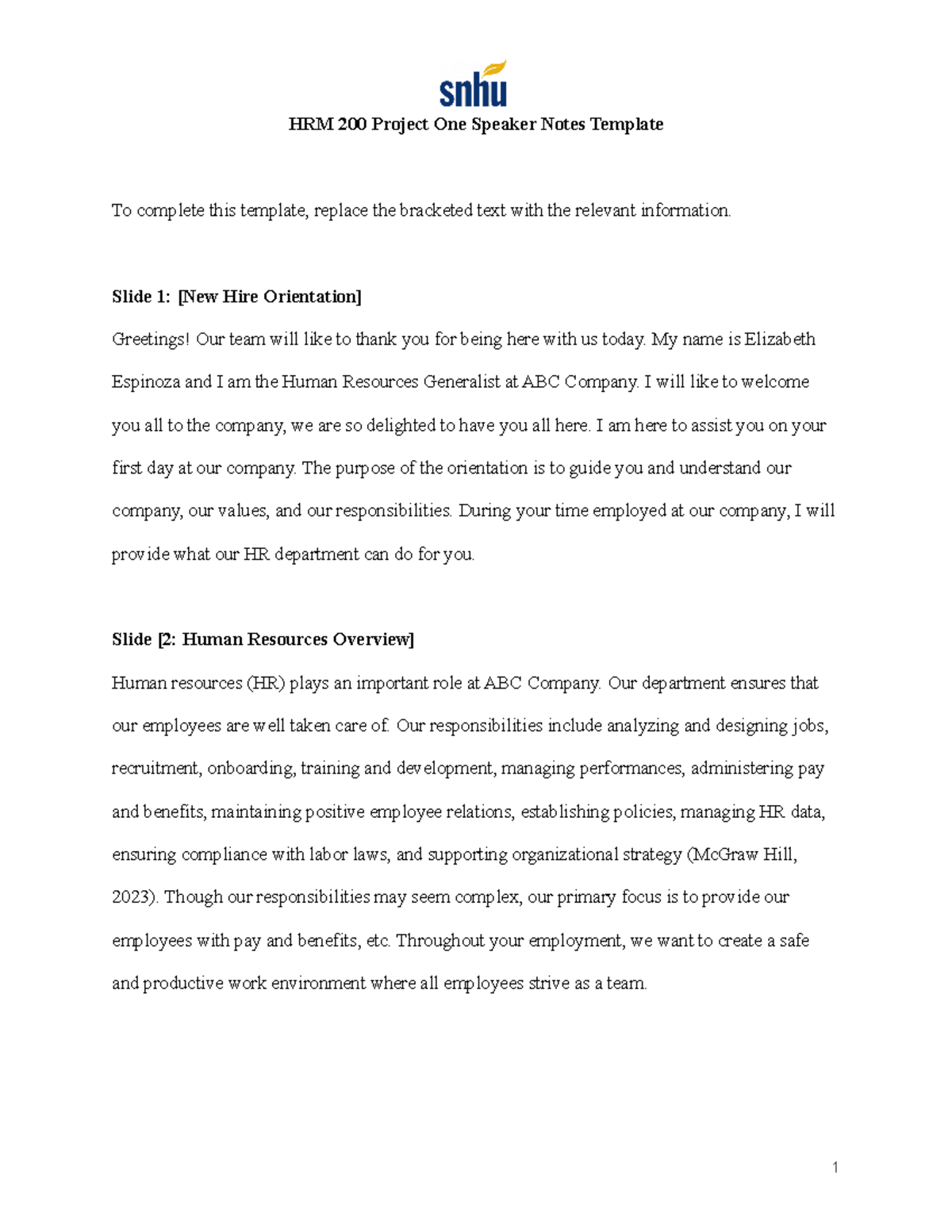 HRM 200 - New Hire Orientation Speaker Notes PowerPoint Template - Studocu