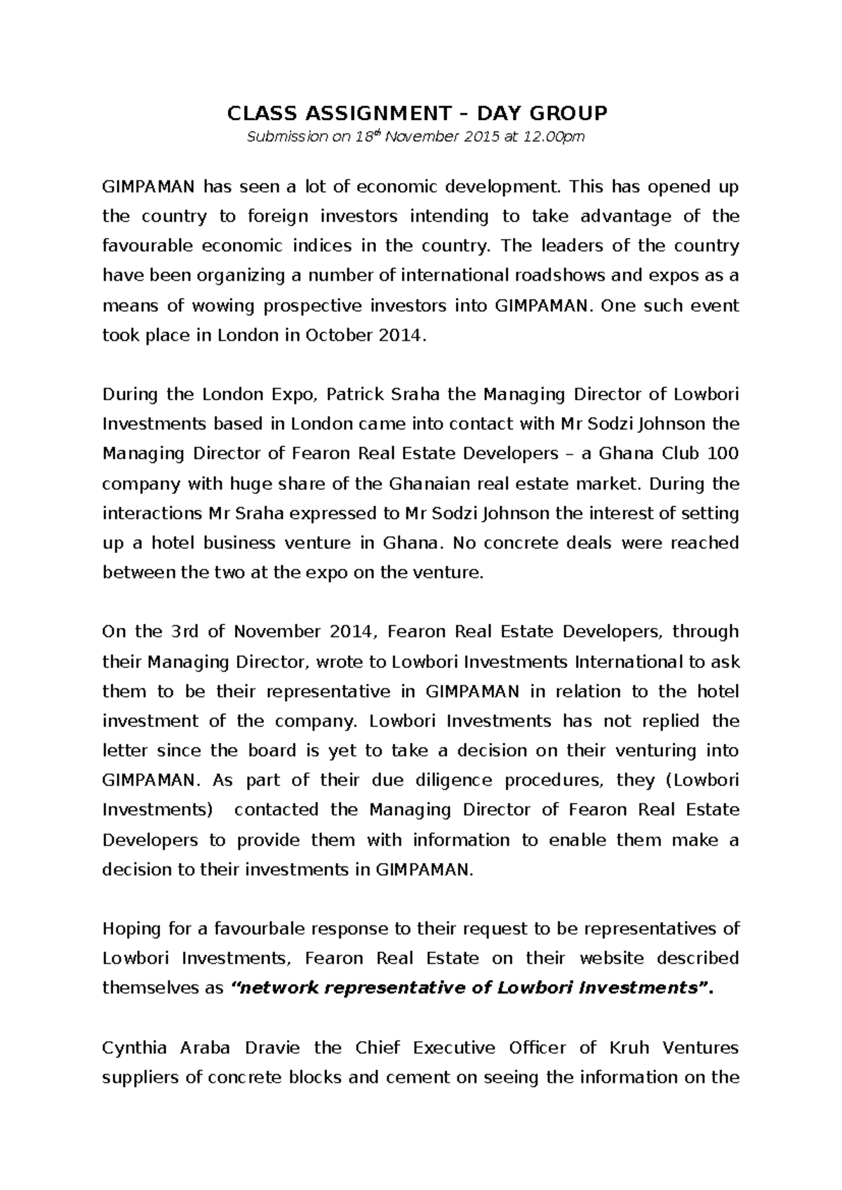 Class Assignment: Agency Relationship Issues in GIMPAMAN - Studocu
