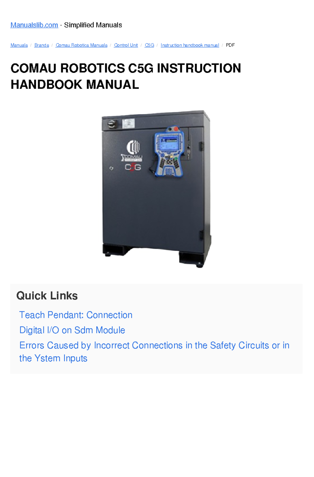 COMAU Robotics C5G Control Unit Instruction Manual - Studocu