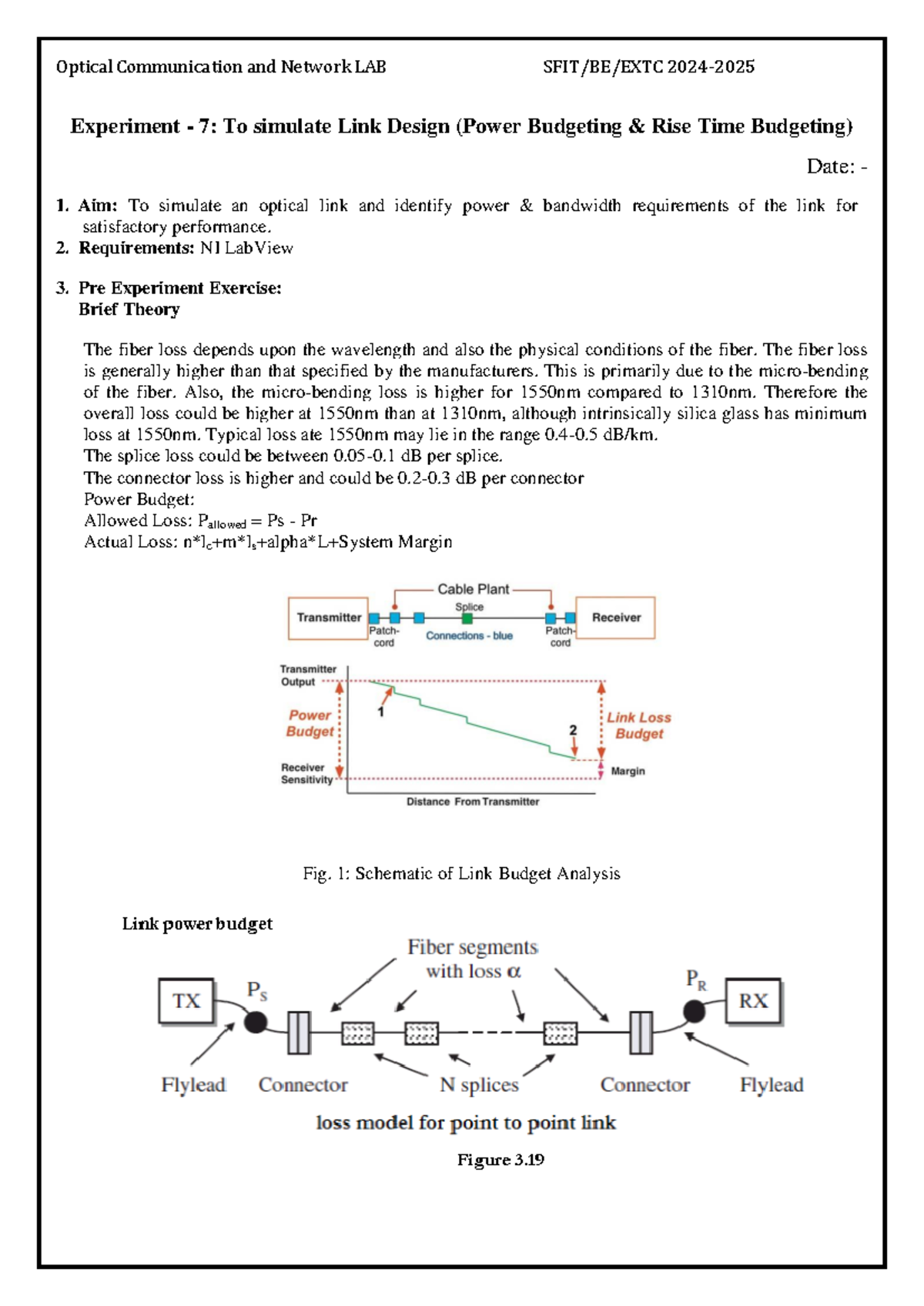Optical Communication LAB (Experiment 7): Link Design Simulation - Studocu