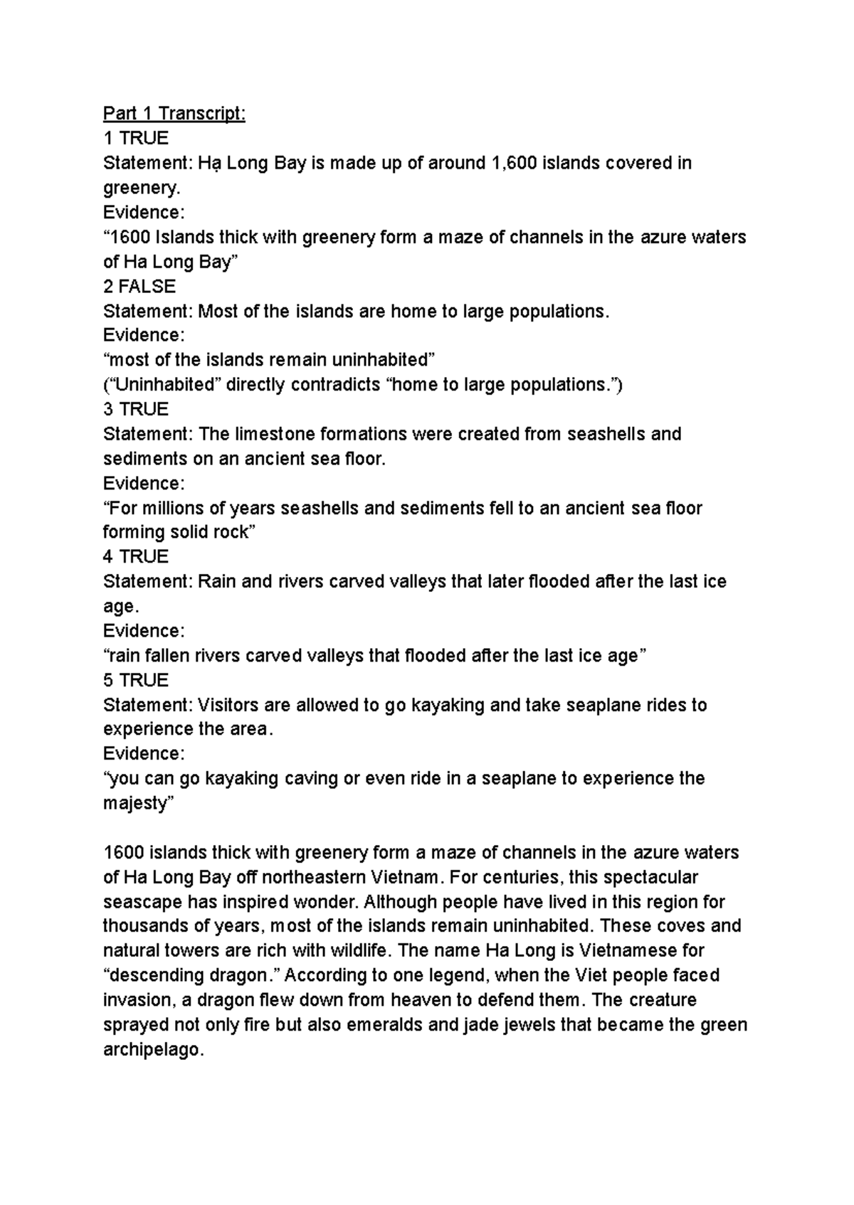 Transcript: Ha Long Bay & Halloween Traditions Analysis - Studocu