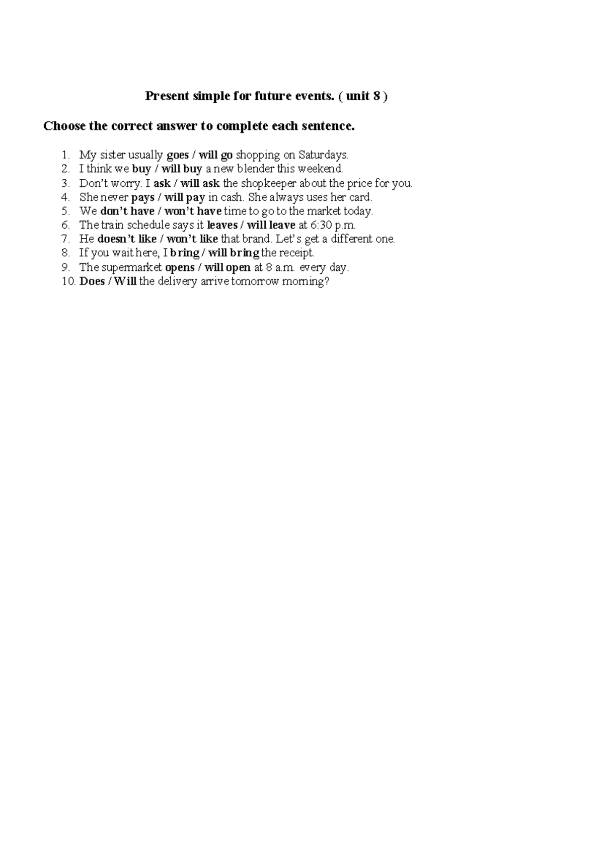 Present Simple for Future Events (Unit 8) - Exercise Answers - Studocu