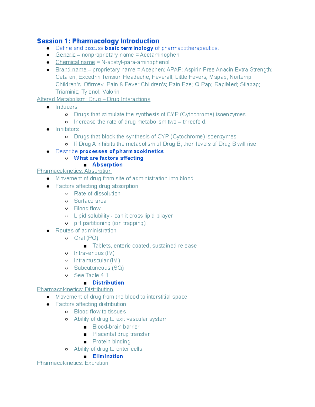 Session 1 - Pharm final study guide - Session 1: Pharmacology ...