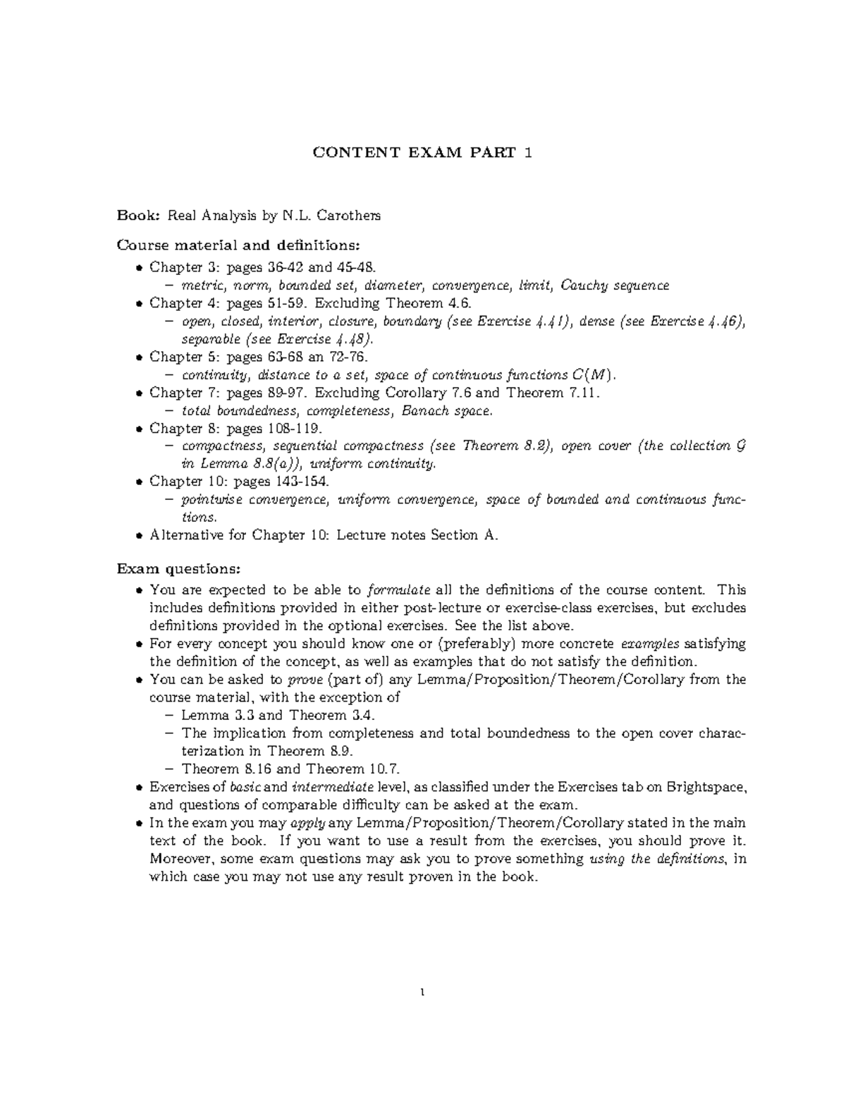 Exam Content Q1 AM2090 - Real Analysis Definitions and Concepts ...
