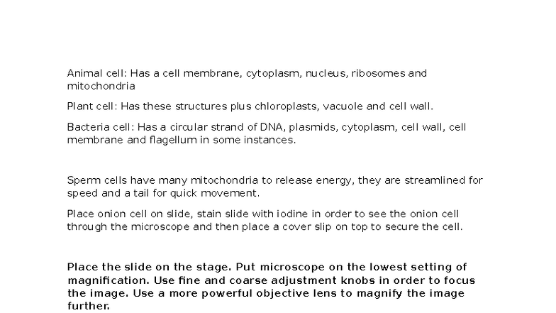 Biology Paper 1 Notes: Cell Structures & Functions Overview - Studocu