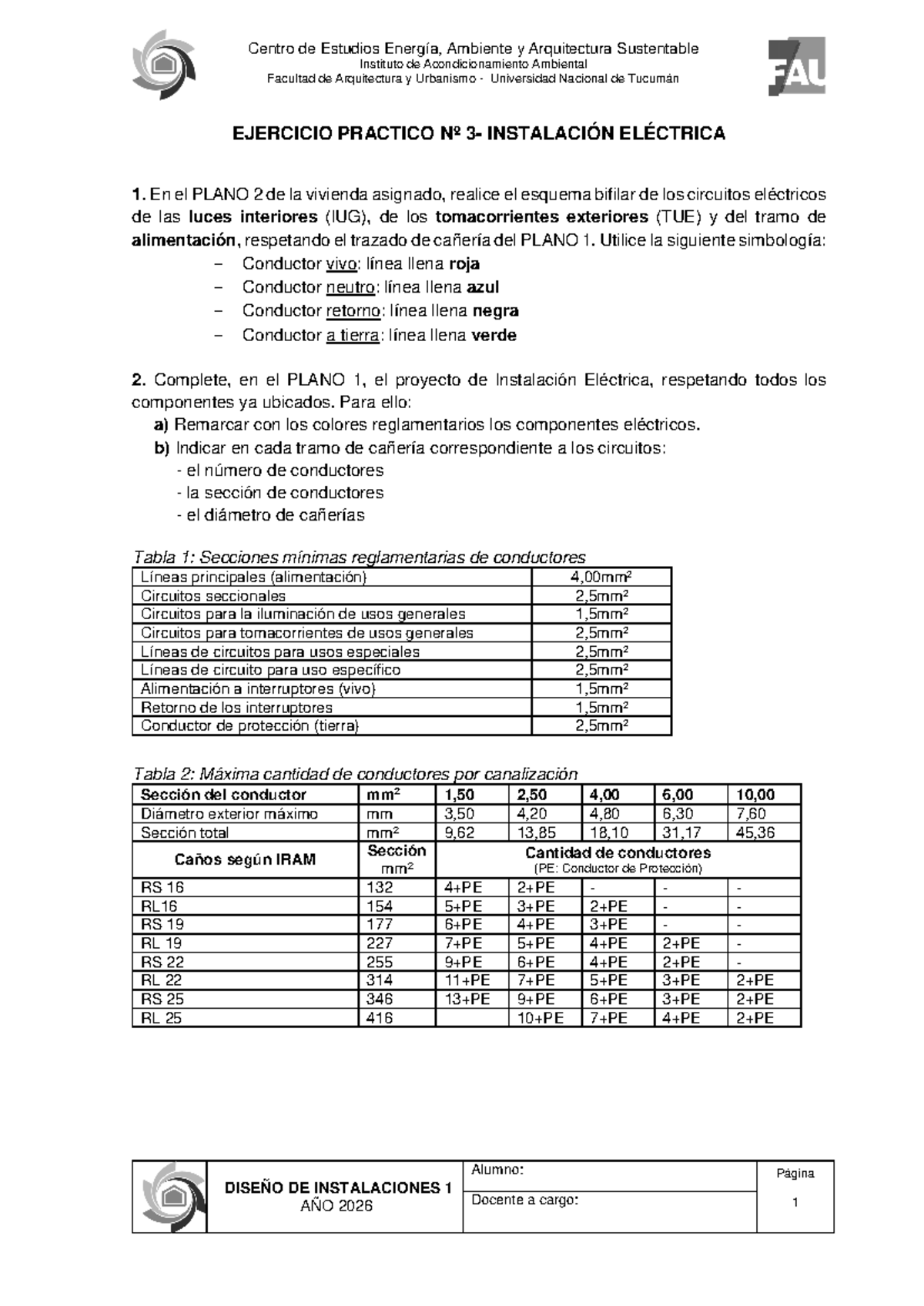 Ejercicio Práctico 3: Instalación Eléctrica Bifilar - DISEÑO DE ...