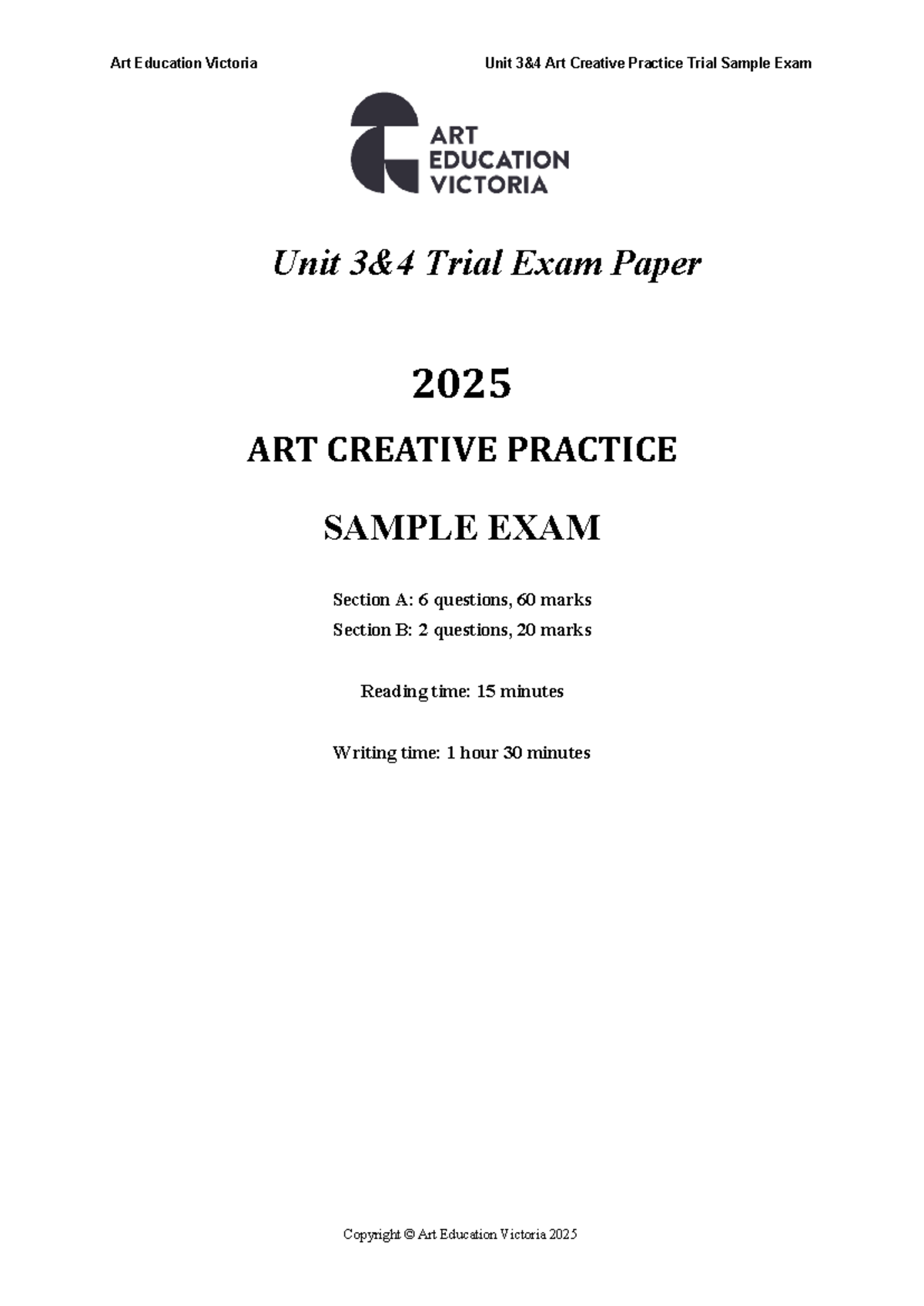 ART 2025 Creative Practice Trial Exam Paper - Sample Questions - Studocu