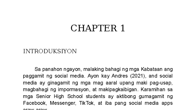 CHAPTER 1: Epekto ng Social Media sa Kakayahan ng mga Mag-aaral sa SHS ...