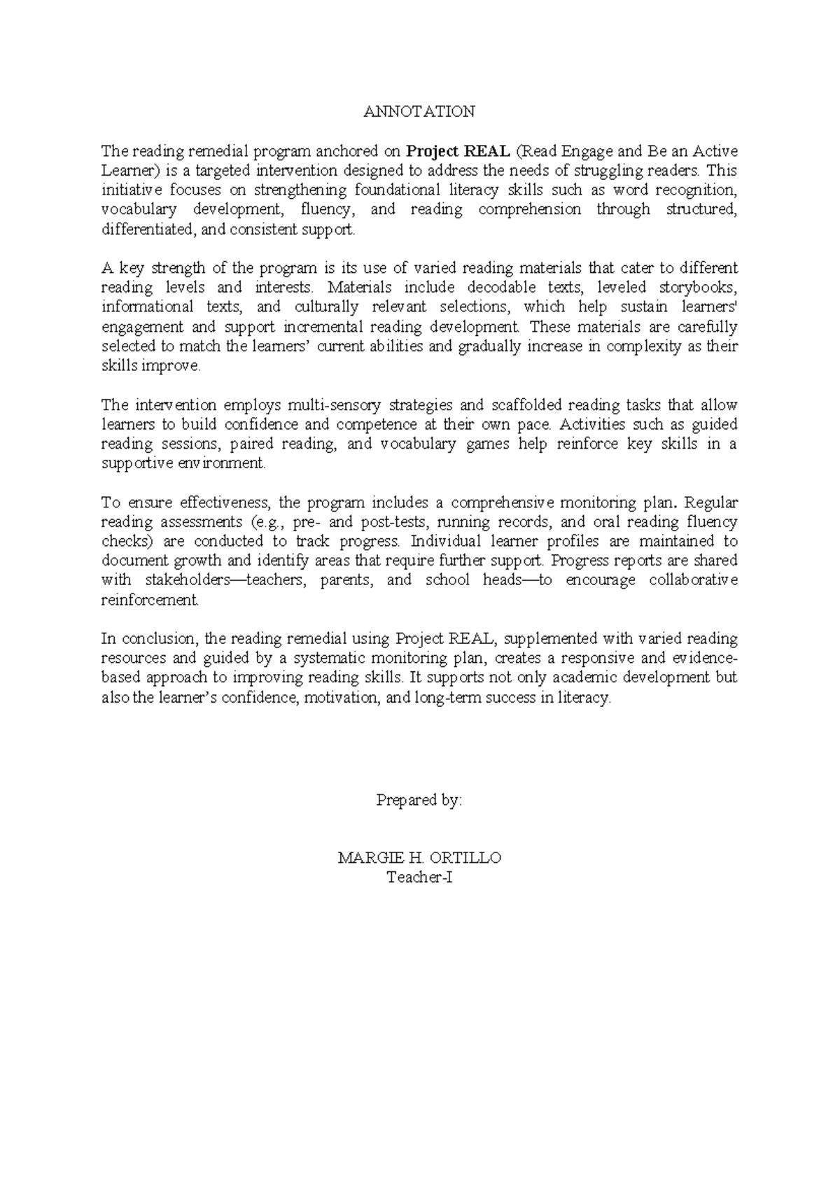 ANNOTATION: Remedial Reading Program Using Project REAL for Literacy ...