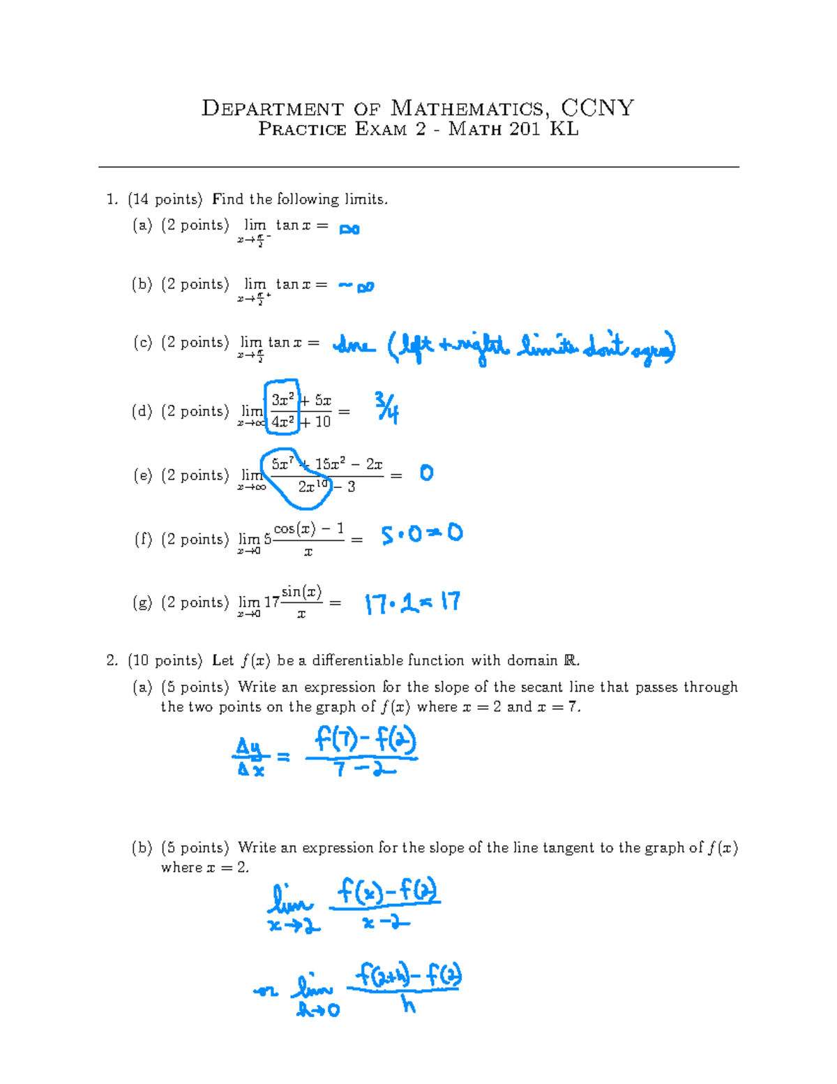 Math201 Practice Exam 2 Solutions - Detailed Step-by-Step Answers - Studocu