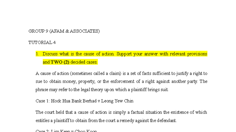 CP 1 Tutorial 4: Cause of Action & Limitation Act Analysis - Studocu