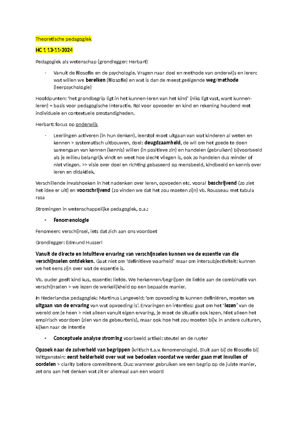 Theoretische Pedagogiek: Verkenning van Onderwijs & Opvoeding HC 1-5 ...