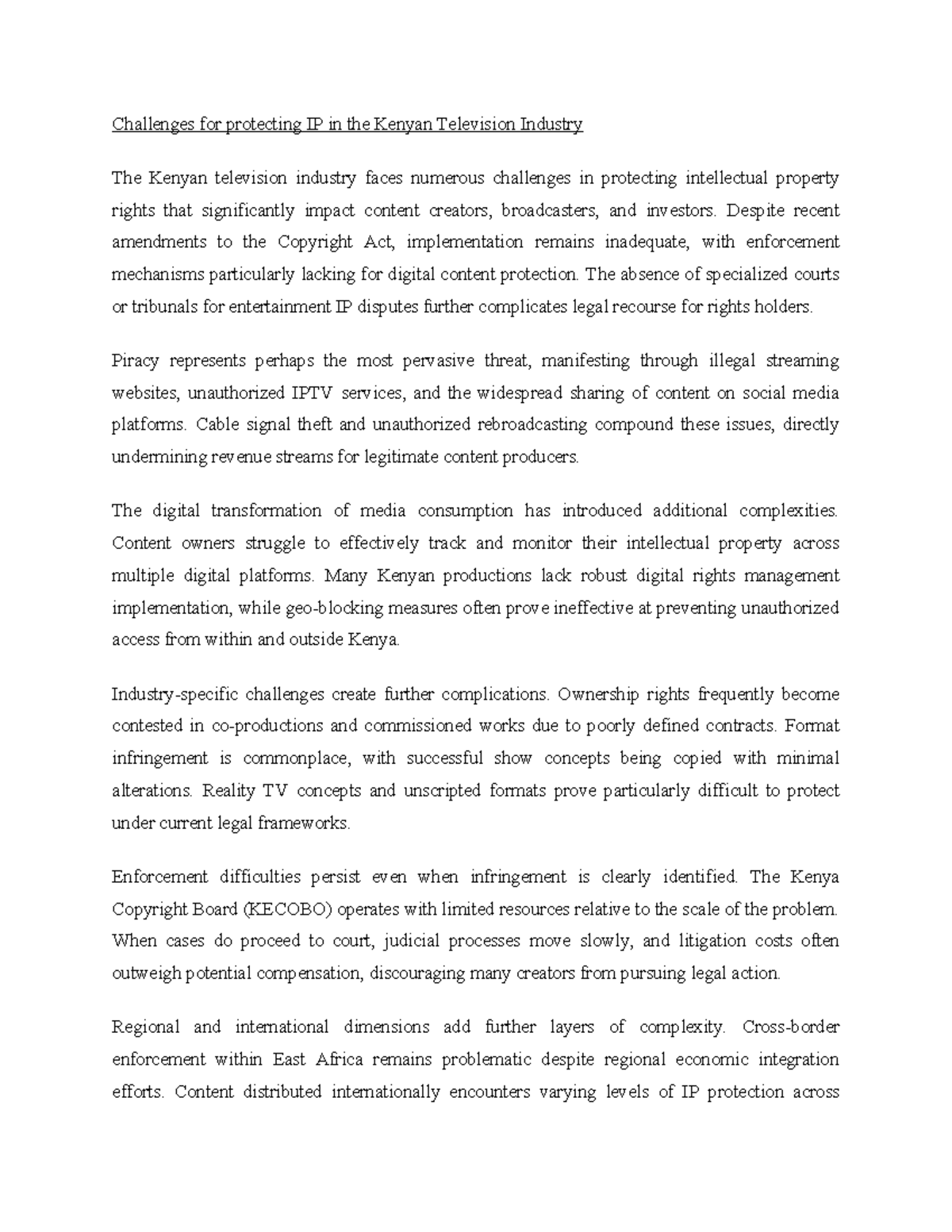 Challenges for protecting IP in the Kenyan Television Industry ...