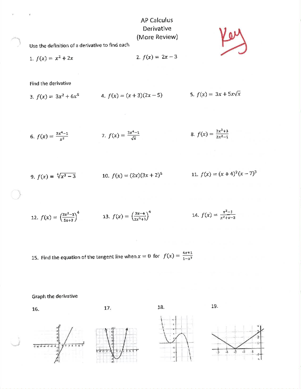 AP Calculus AB Derivative Review (Chapter Exercises) - Studocu