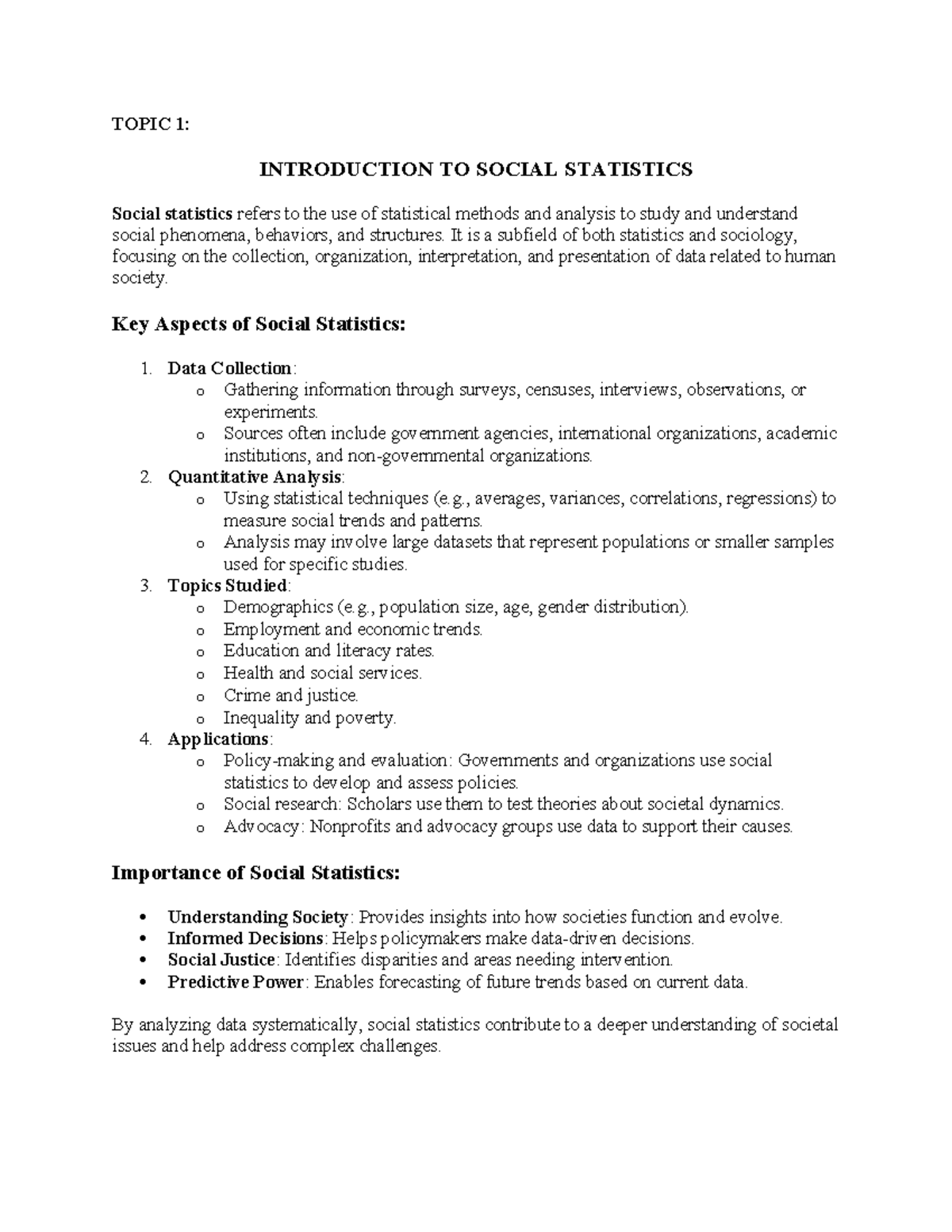 Social Statistics - Key Concepts and Applications Overview - Studocu