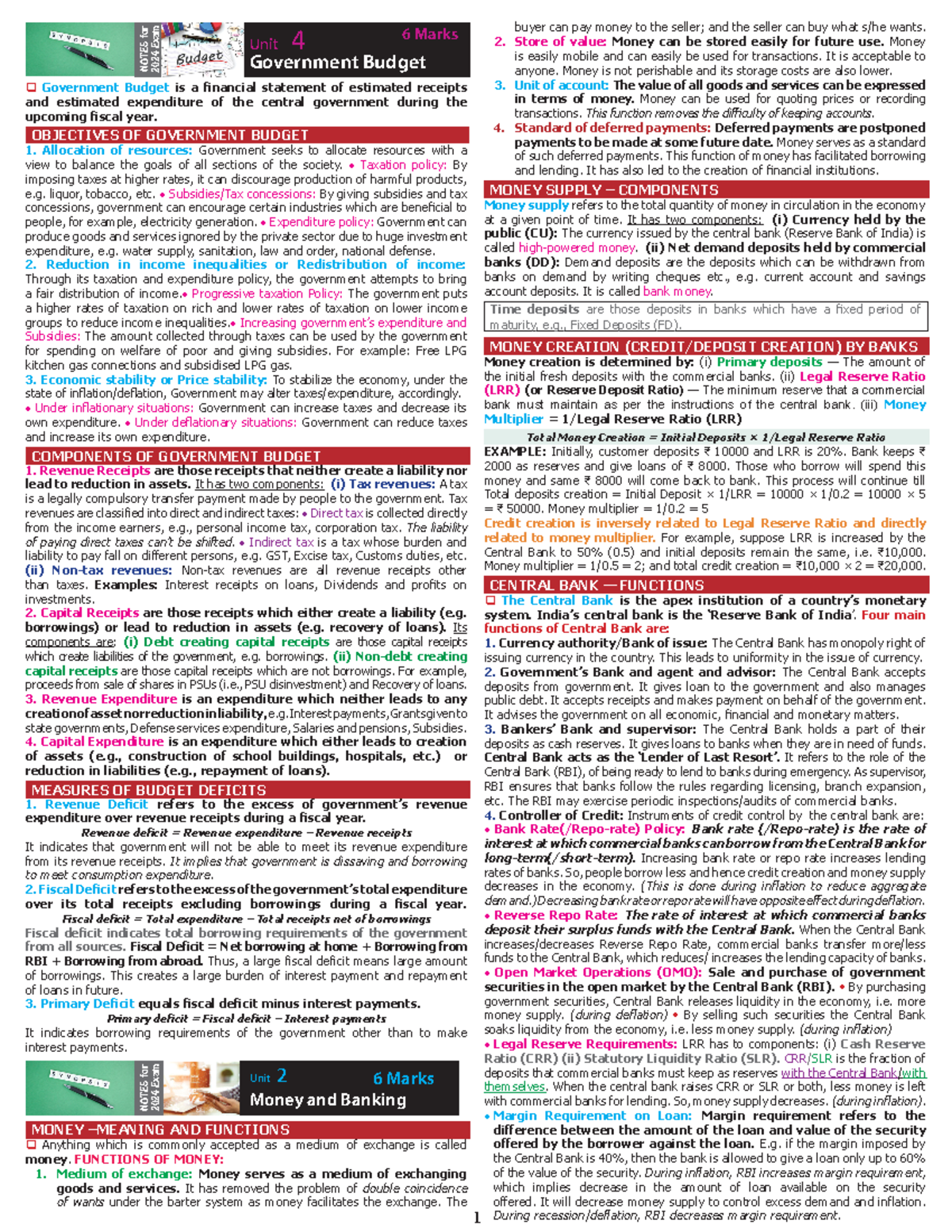 Economics XII Final Exam Notes for Slow Learners: Government Budget ...