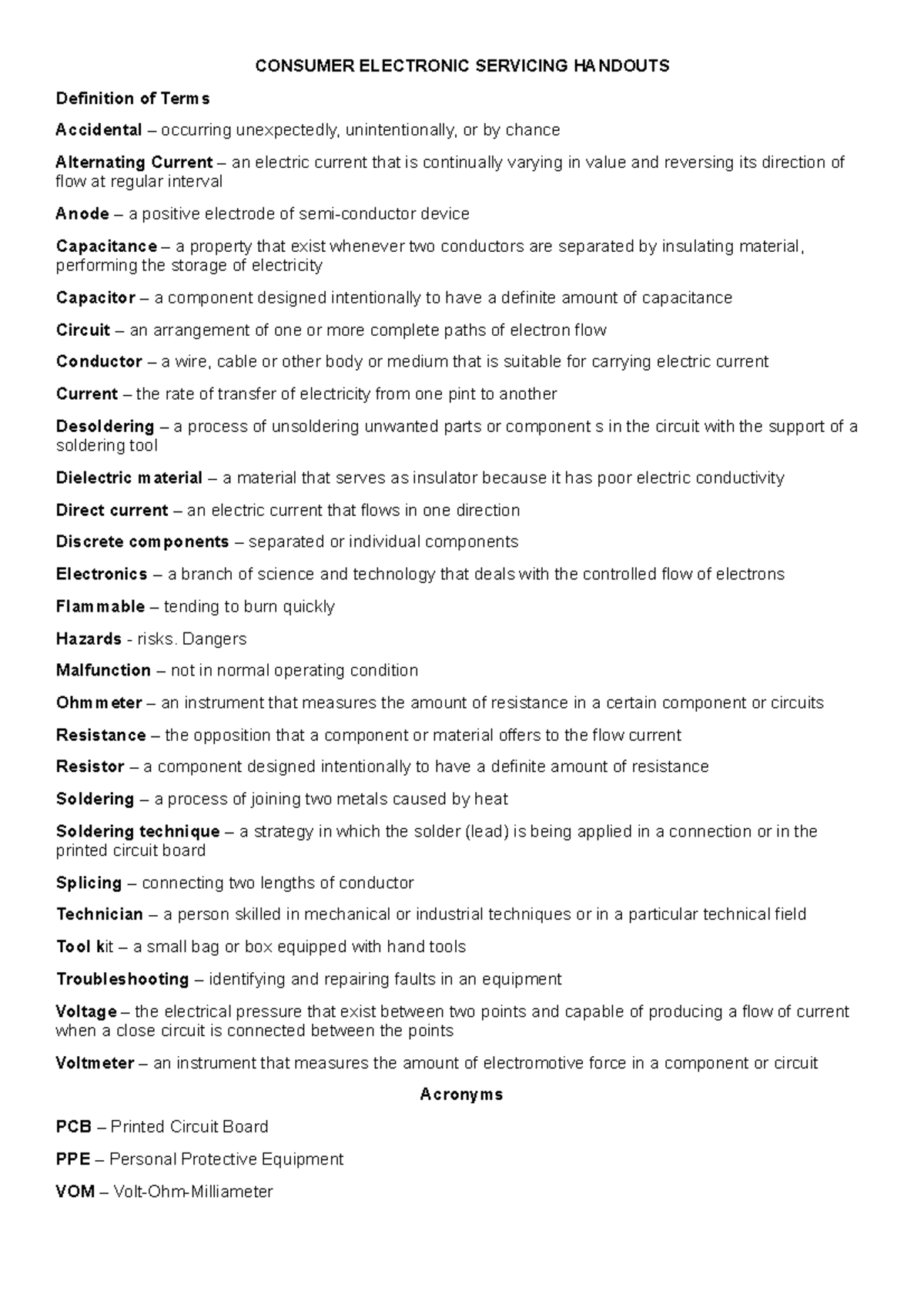 Consumer Electronic Servicing Handouts - CONSUMER ELECTRONIC SERVICING ...