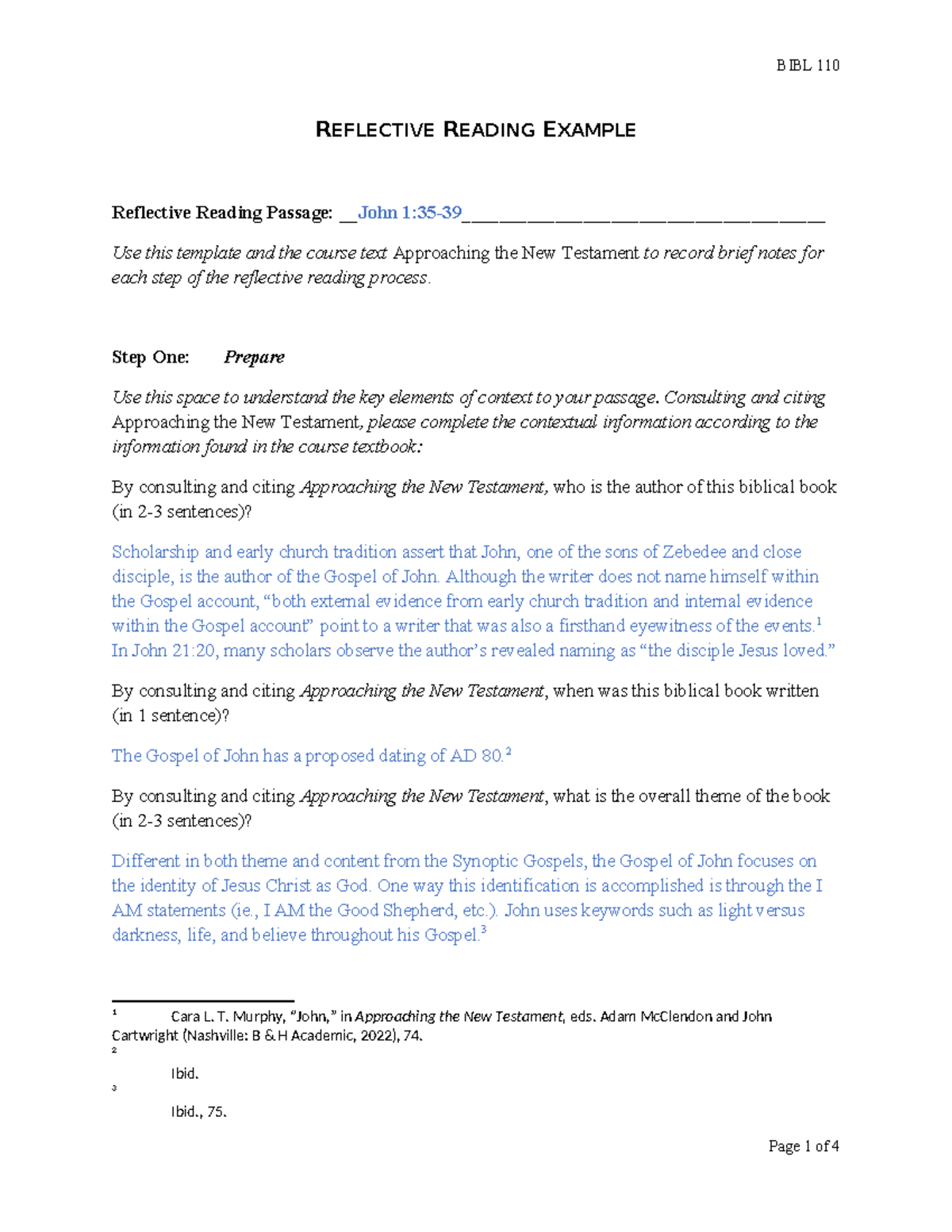 BIBL 110 Reflective Reading Example: Analyzing the Gospel of John - Studocu