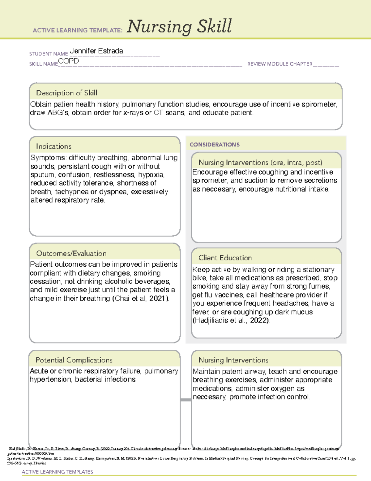 Nursing Skill Template for COPD Management: Active Learning Guide - Studocu
